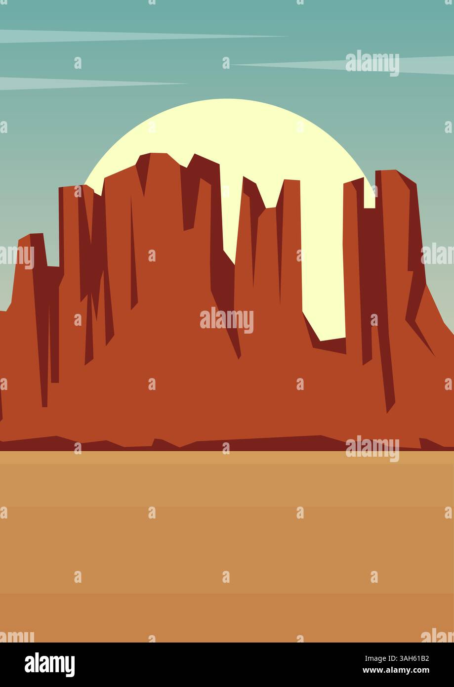 Death Valley National Park illustration. Rocky Desert landscape ...