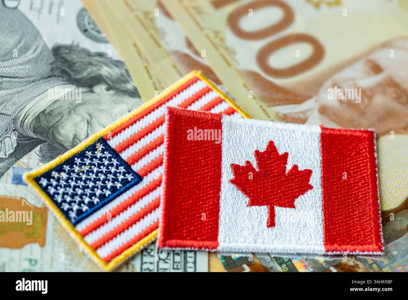 Flags and money of the USA and Canada. The concept of trade between ...