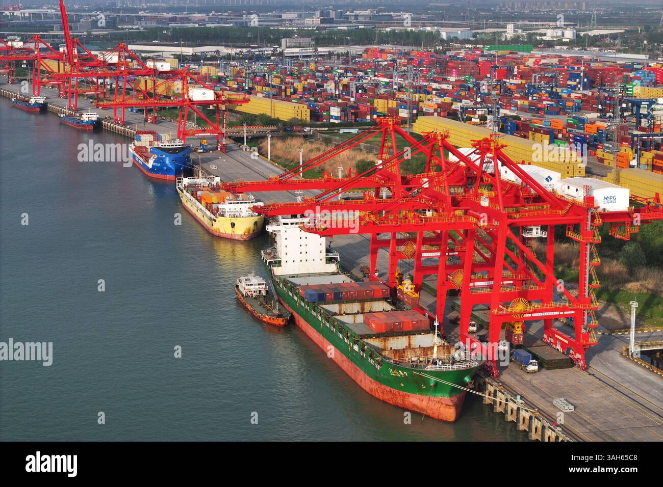 NANJING, CHINA - APRIL 9, 2025 - A busy operation scene at a container ...