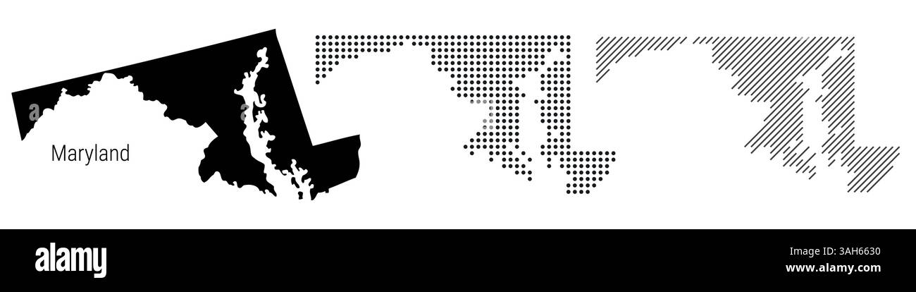 Maryland detailed silhouette map, dotted pattern and slanted parallel ...