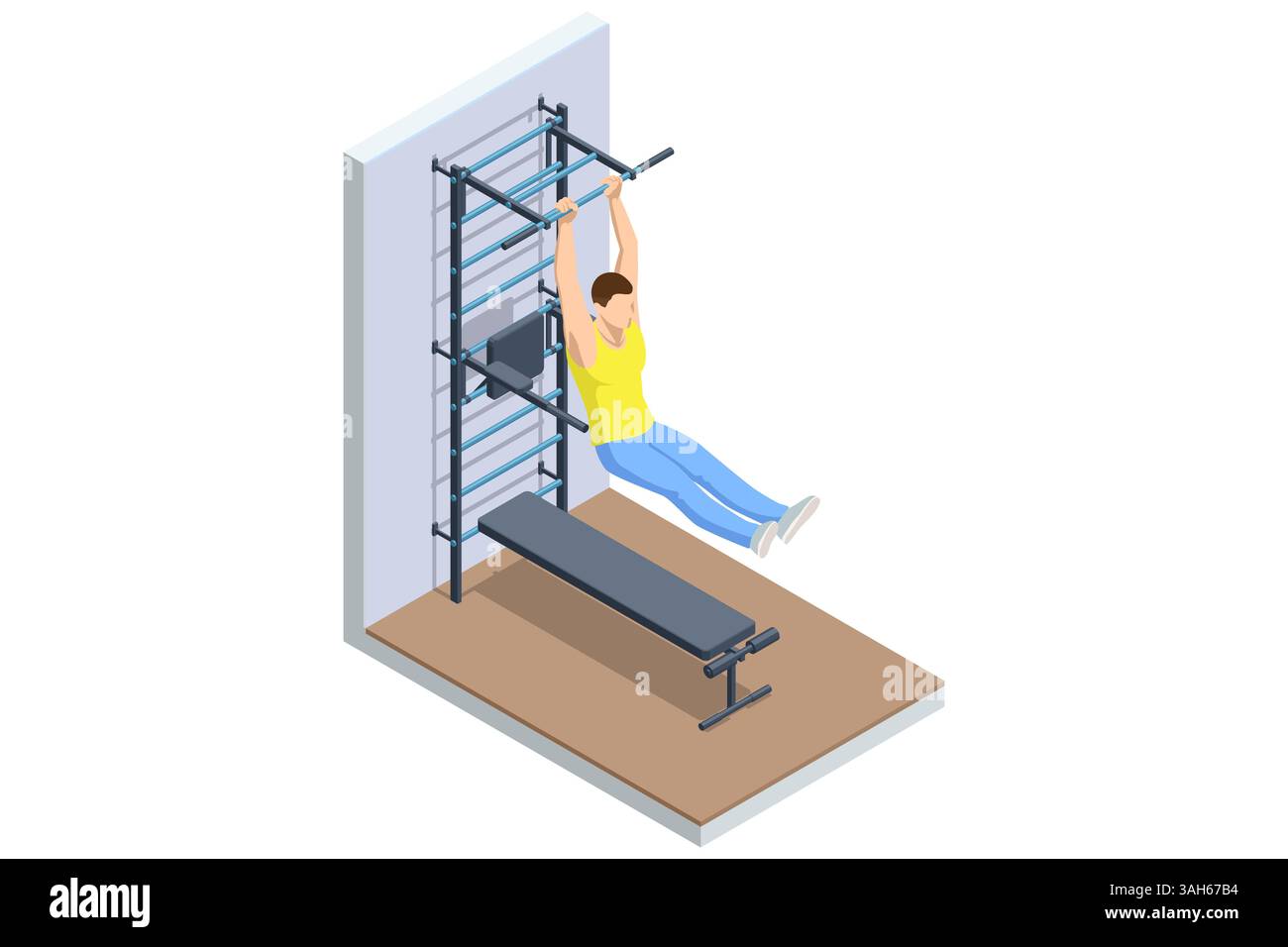 Hanging leg raises. Isometric vector illustration of a man performing ...