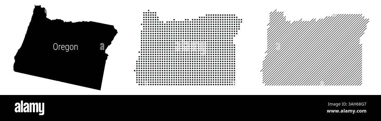 Oregon detailed silhouette map, dotted pattern and slanted parallel ...
