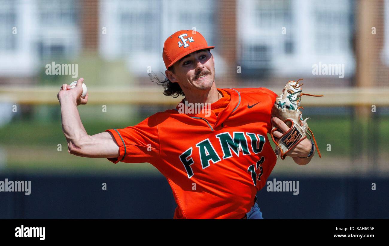 Florida A&M pitcher Trenten Langley (13) during an NCAA baseball game ...