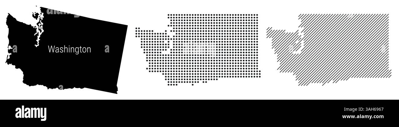 Washington Detailed Silhouette Map Dotted Pattern And Slanted Parallel Lines Pattern Textured
