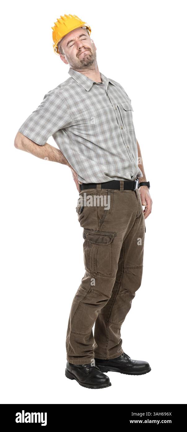 Construction worker suffering back pain on transparent background Stock ...