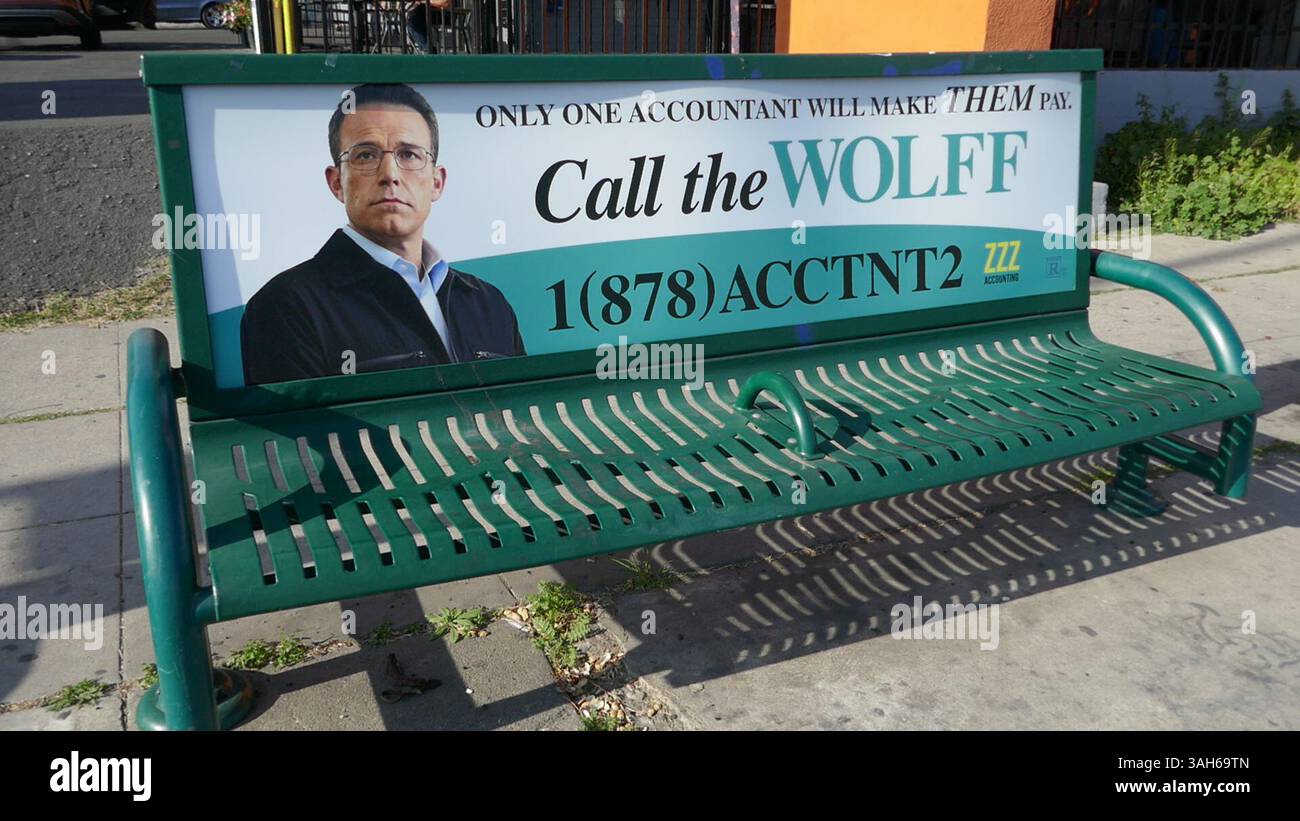 Los Angeles, California, USA 7th April 2025 The Accountant 2 Bus Bench ...