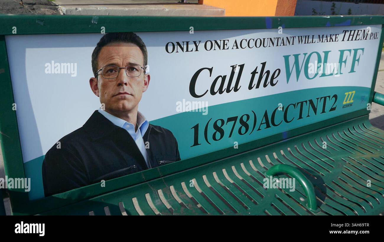 Los Angeles, California, USA 7th April 2025 The Accountant 2 Bus Bench ...