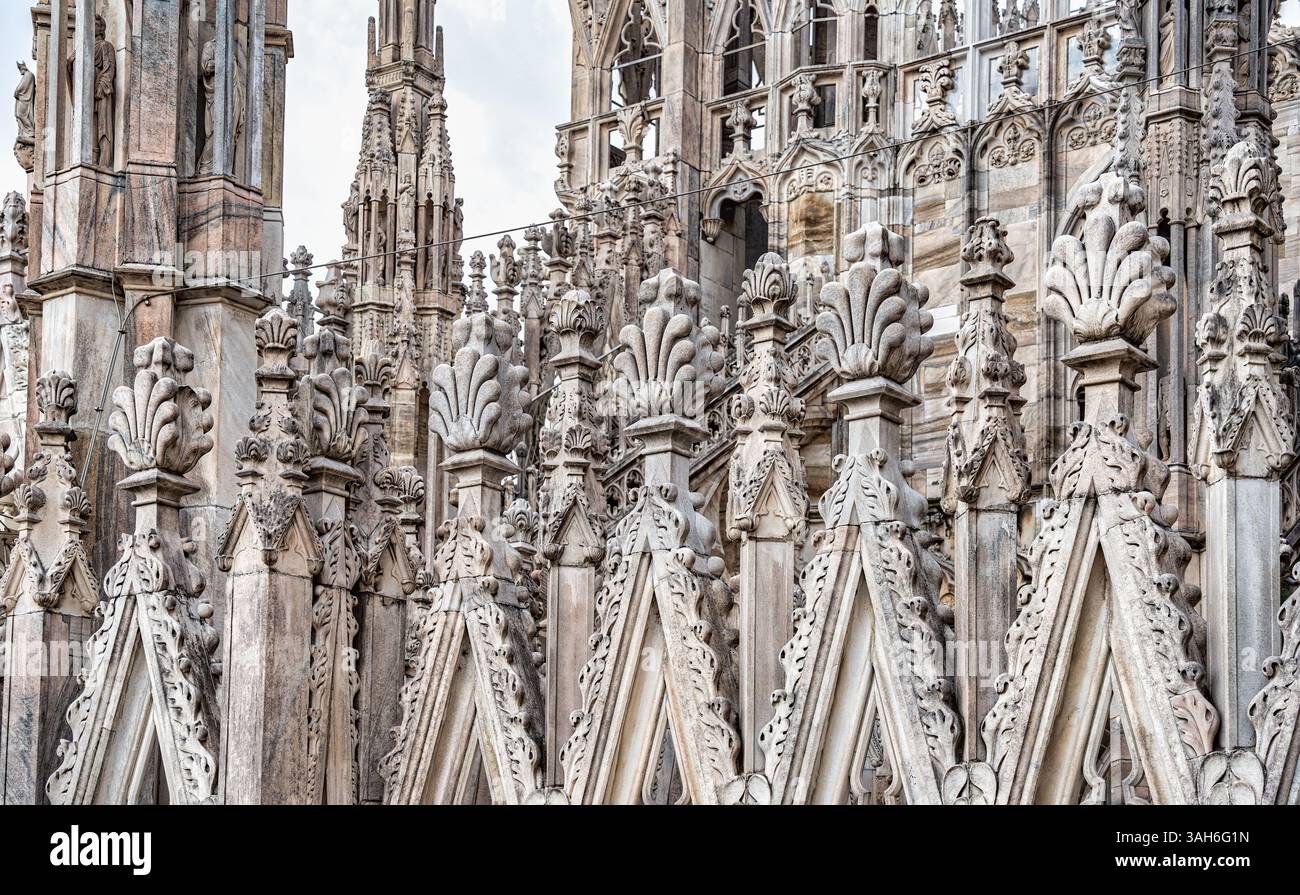 Ornamental Gothic Spires of Milan Cathedral (Duomo di Milano). Close Up ...