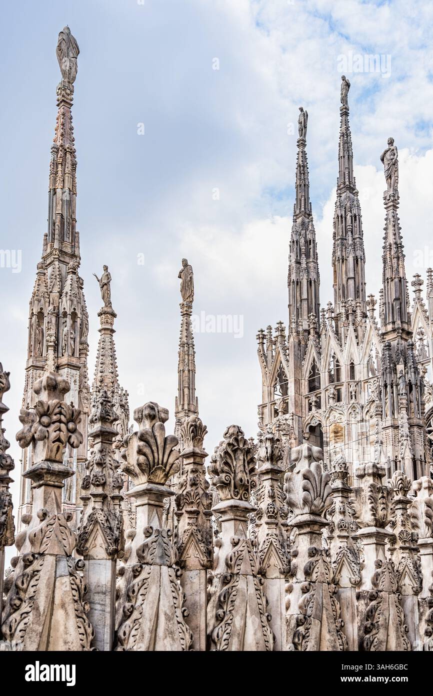 Ornamental Gothic Spires of Milan Cathedral (Duomo di Milano). Close Up ...