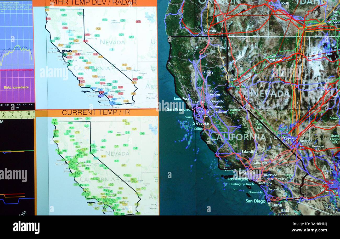 March 9, 2015 - Folsom, CA, USA - Large monitors display the renewable ...