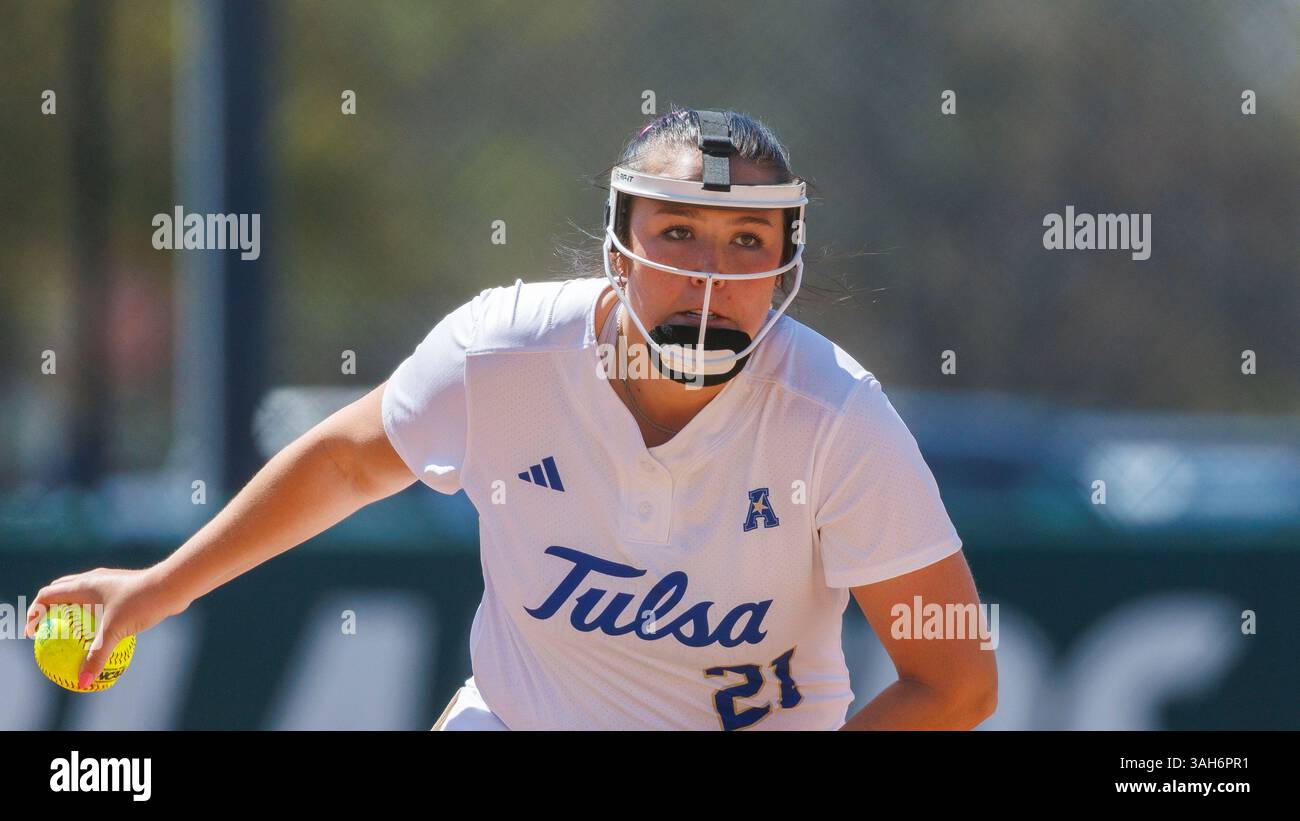 Tulsa pitcher Alexa Hopkins (21) during an NCAA softball game on ...