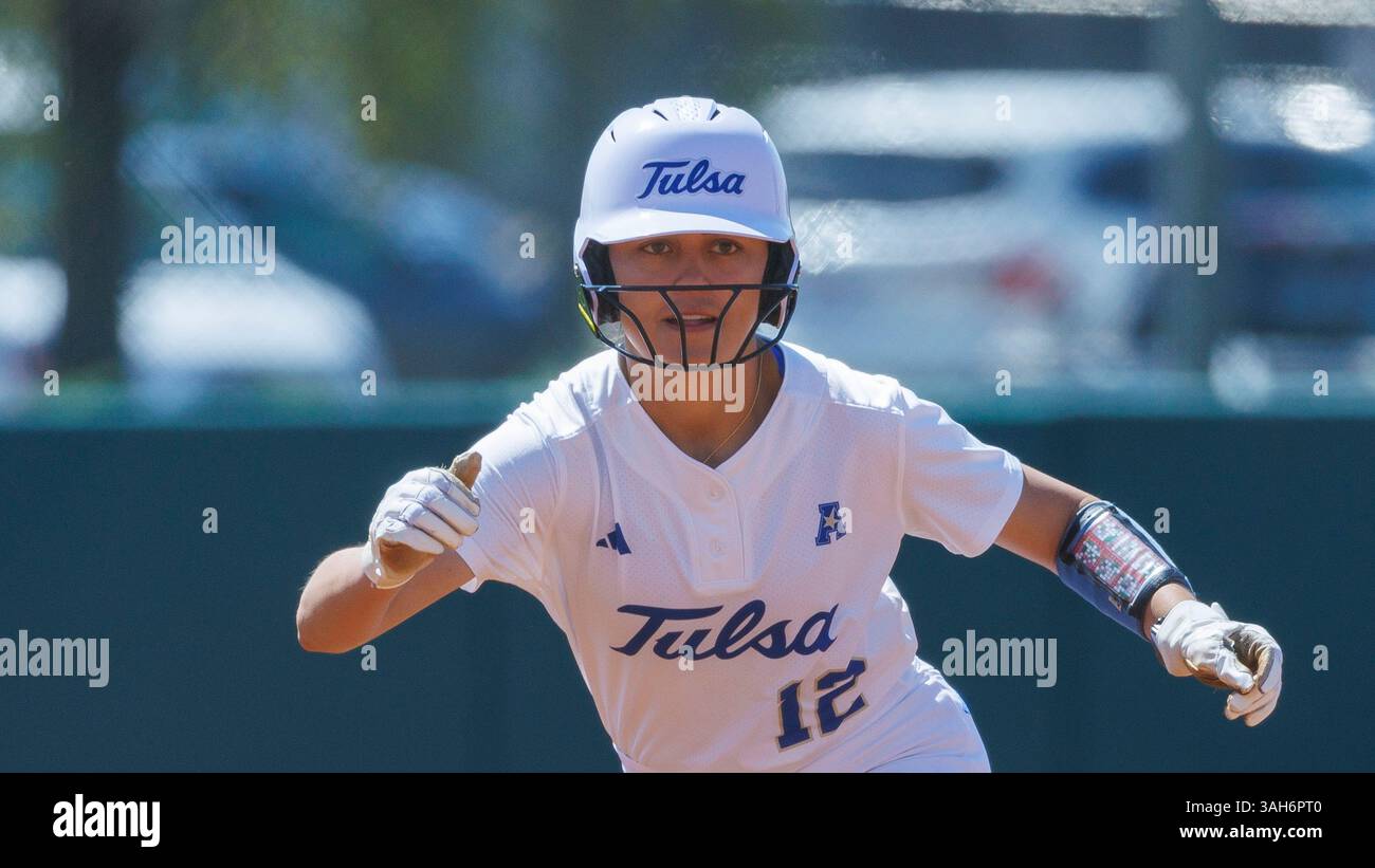 Tulsa infielder Faith Russell (12) during an NCAA softball game on Saturday, March 22, 2025, in ...