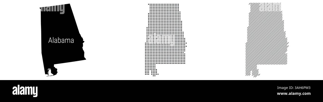 Alabama detailed silhouette map, dotted pattern and slanted parallel ...