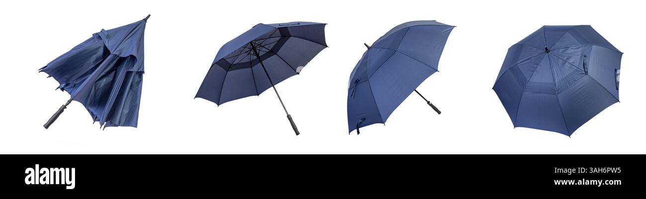 Blue umbrella in multiple angles, isolated on white background ...