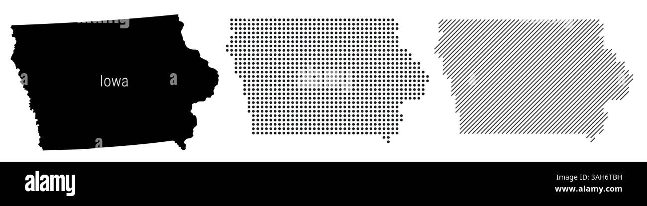 Iowa detailed silhouette map, dotted pattern and slanted parallel lines ...