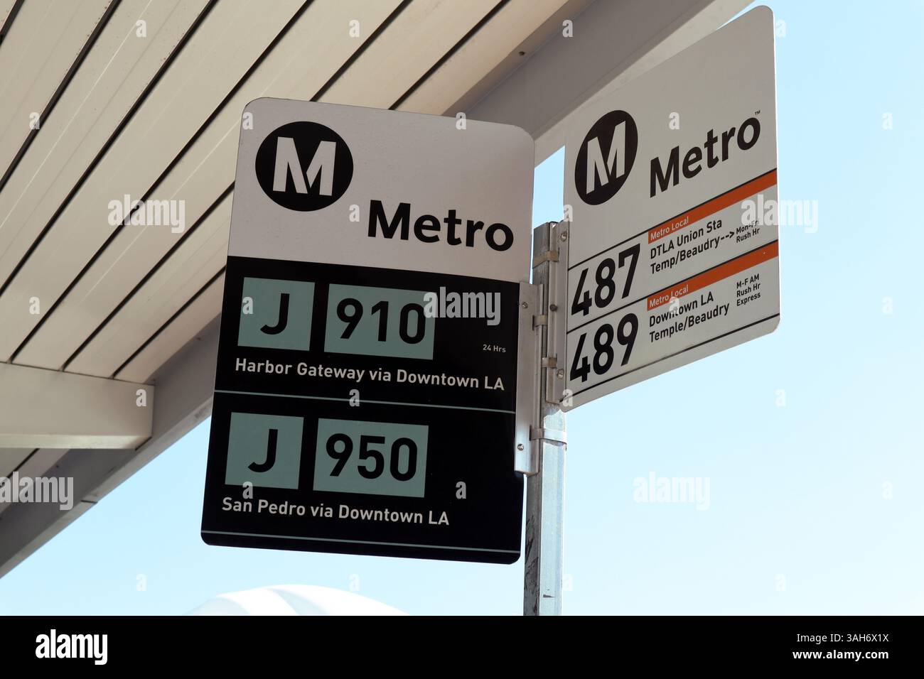 Los Angeles, California: LA Metro Local and J Line Bus Stop sign. LA ...