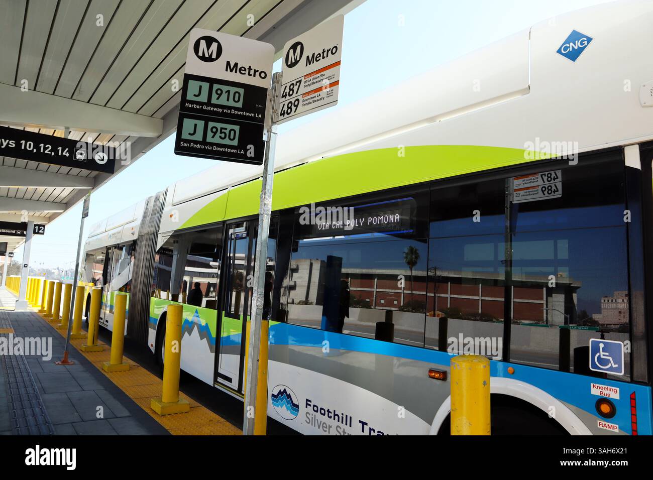 Los Angeles, California: LA Metro Bus Stop sign and Foothill Transit ...