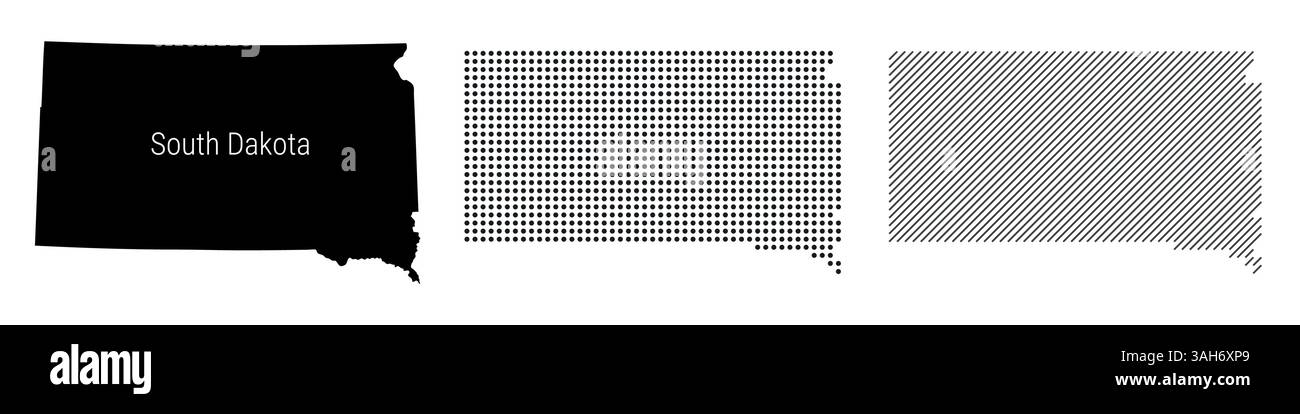 South Dakota detailed silhouette map, dotted pattern and slanted ...