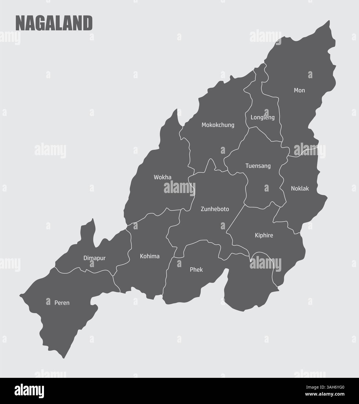 The administrative map of Nagaland State with labels, India Stock ...
