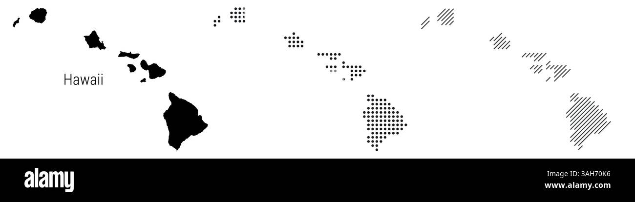 Hawaii detailed silhouette map, dotted pattern and slanted parallel ...