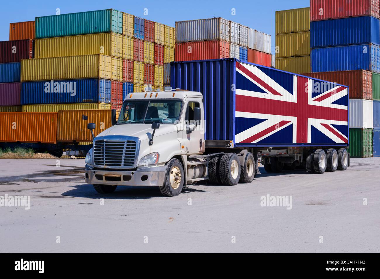 A UK-marked shipping container on a truck, illustrating British ...