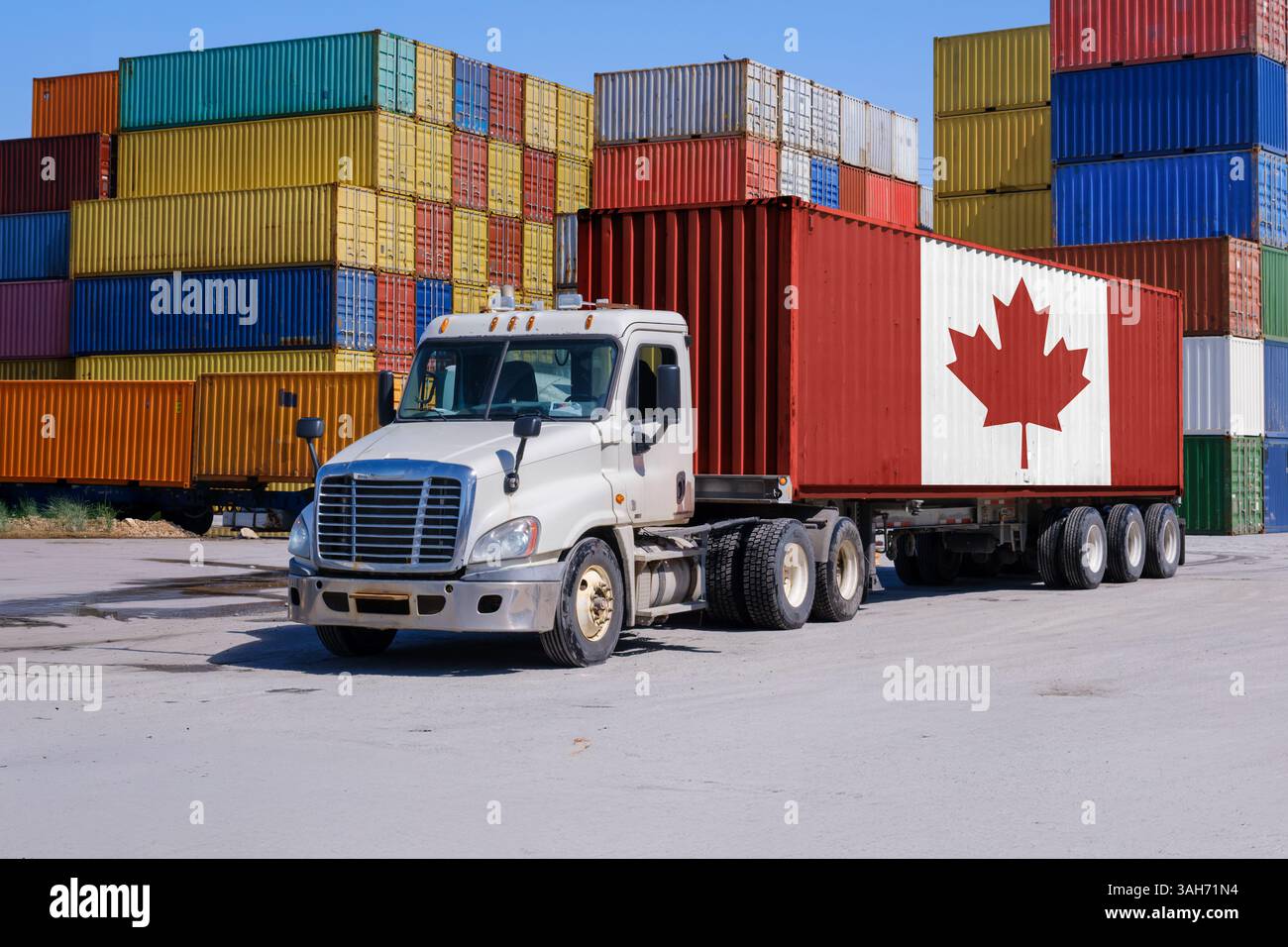 A Canada-marked shipping container on a truck, illustrating Canadian ...