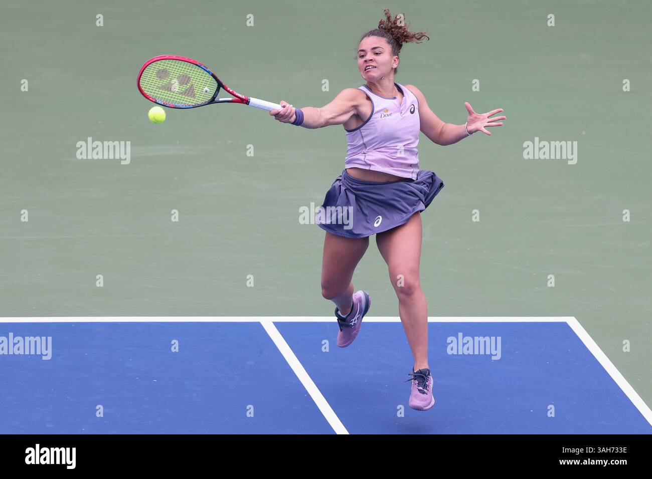 Italian tennis player Jasmine Paolini playing a forehand shot at the ...