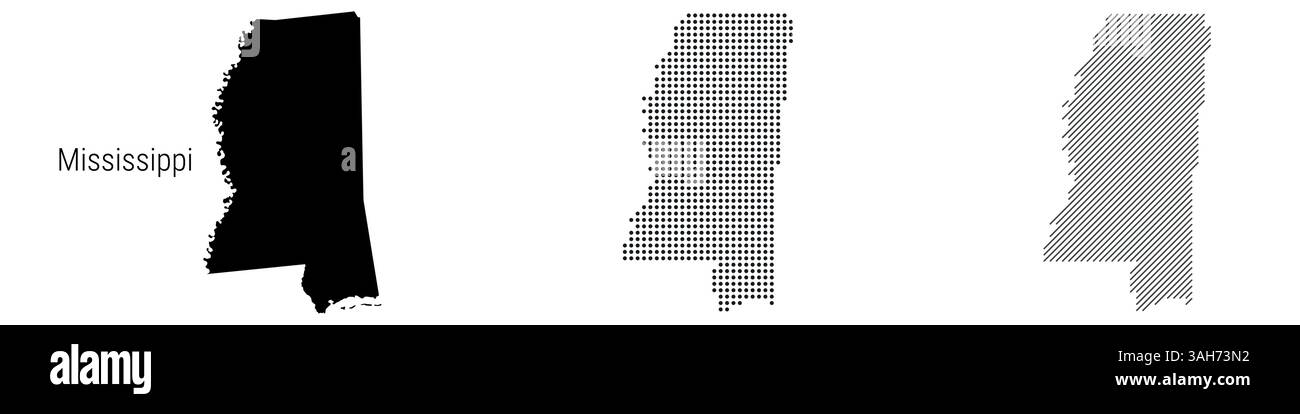 Mississippi detailed silhouette map, dotted pattern and slanted ...