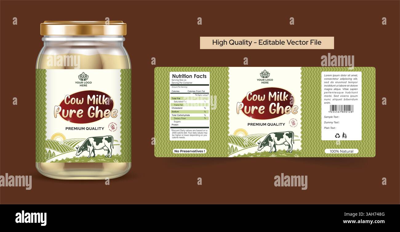 Pure Cow Milk Ghee Label Design – Traditional Desi Ghee Packaging ...