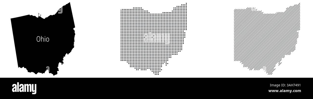 Ohio detailed silhouette map, dotted pattern and slanted parallel lines ...