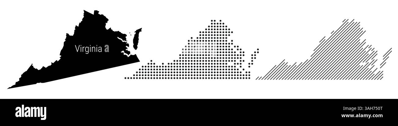 Virginia detailed silhouette map, dotted pattern and slanted parallel lines pattern, textured ...