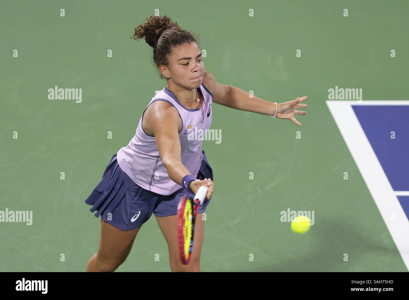 Italian tennis player Jasmine Paolini playing a forehand shot at the ...