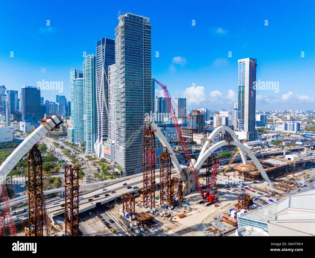 Miami,FL, USA - March 31, 2025: Aerial photo Miami Signature bridge ...