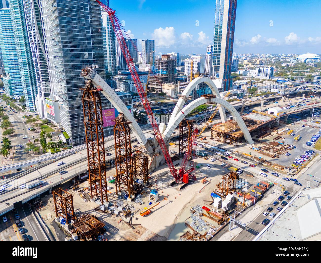 Miami,FL, USA - March 31, 2025: Aerial photo Miami Signature bridge ...