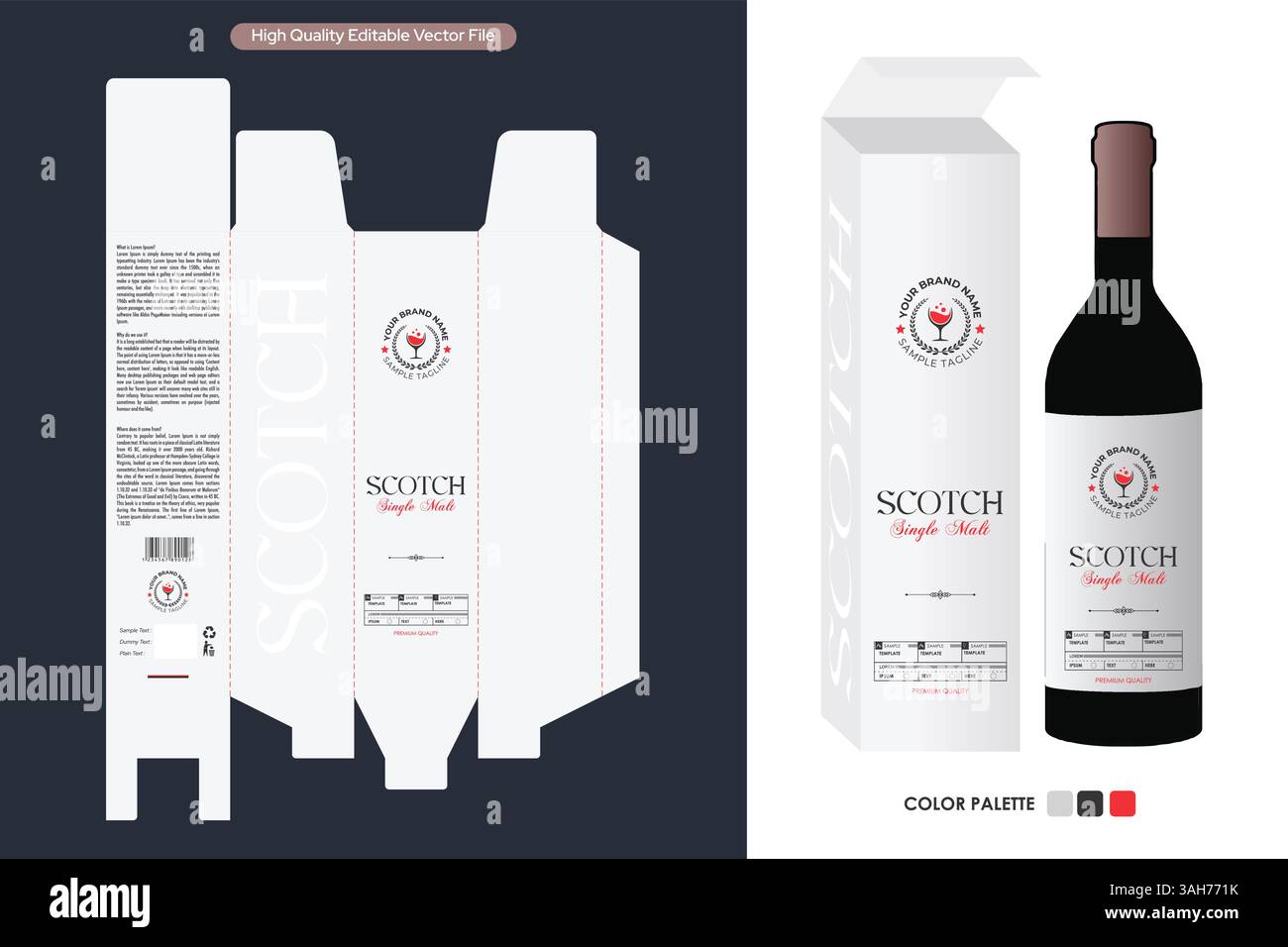 Wine Label Design Template, Wine scotch label box packaging design ...
