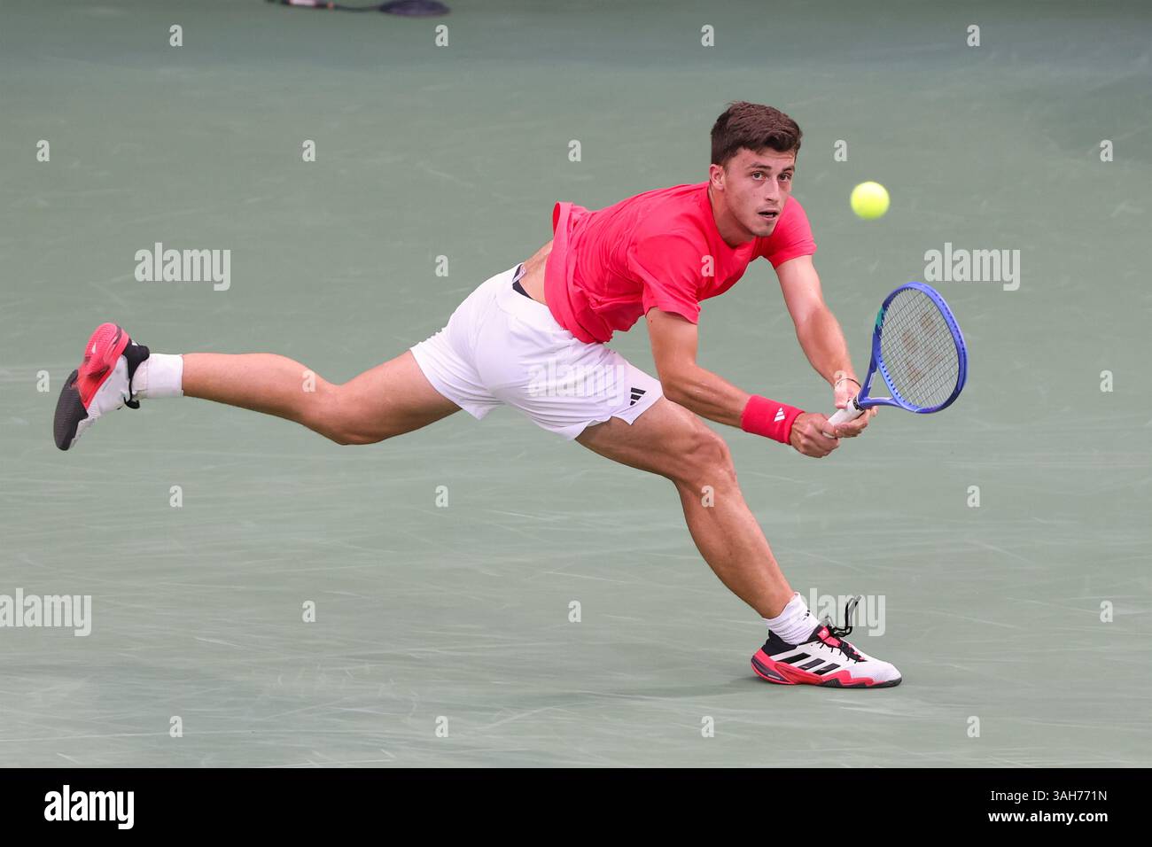 Italian tennis player Luca Nardi (ITA) playing a backhand shot at the ...