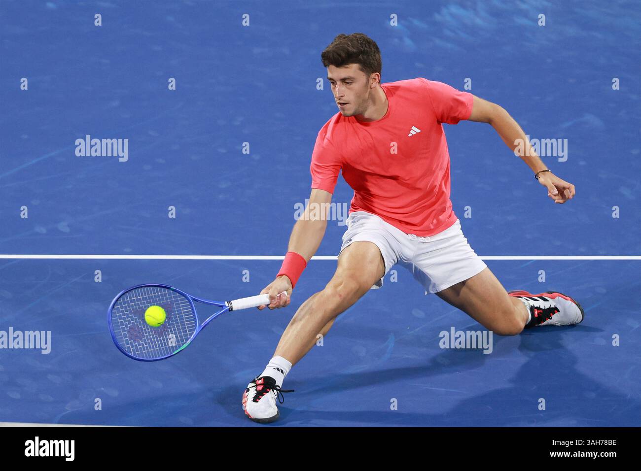 Italian tennis player Luca Nardi (ITA) playing a forehand shot at the ...