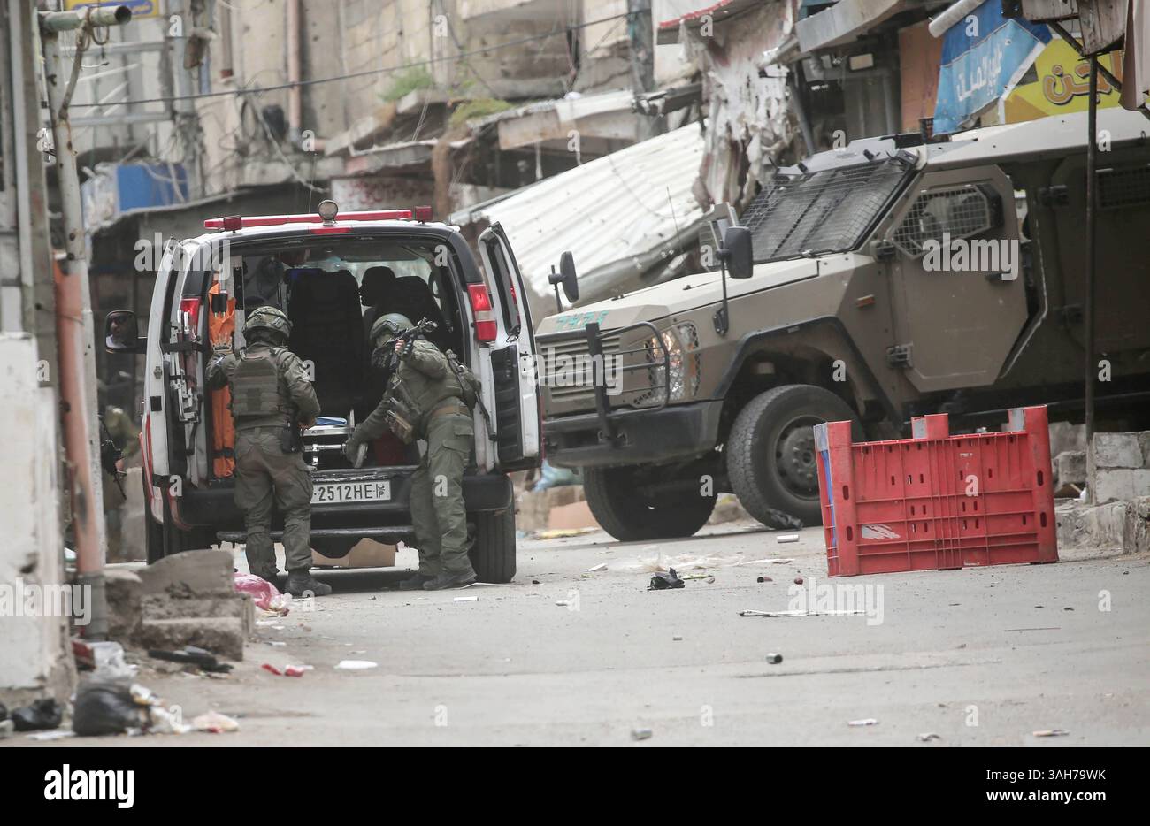 Nablus, Palestine. 09th Apr, 2025. Israeli soldiers search a Red ...