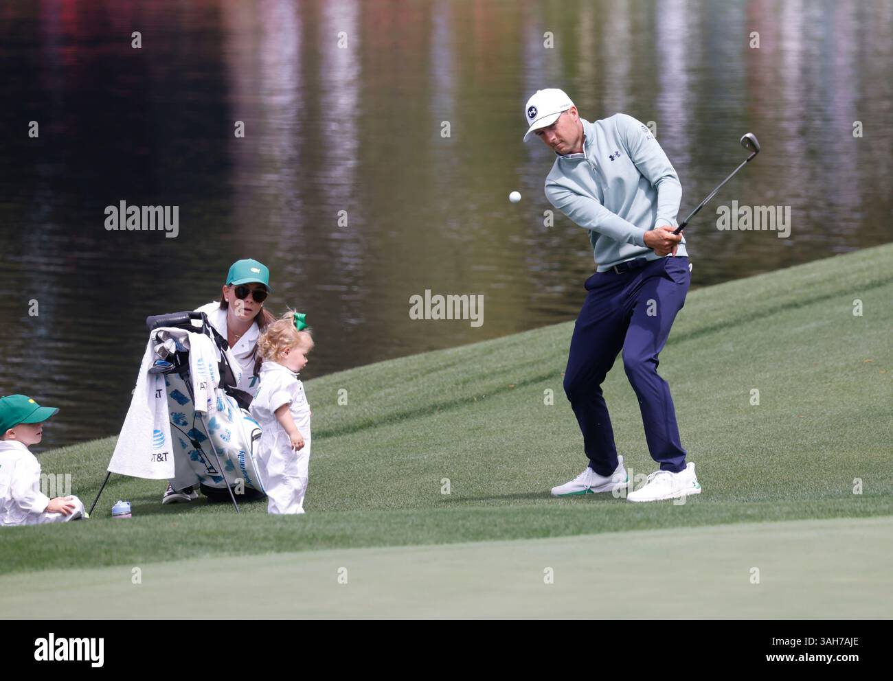 Augusta, United States. 09th Apr, 2025. Jordon Spieth chips on the 5th ...