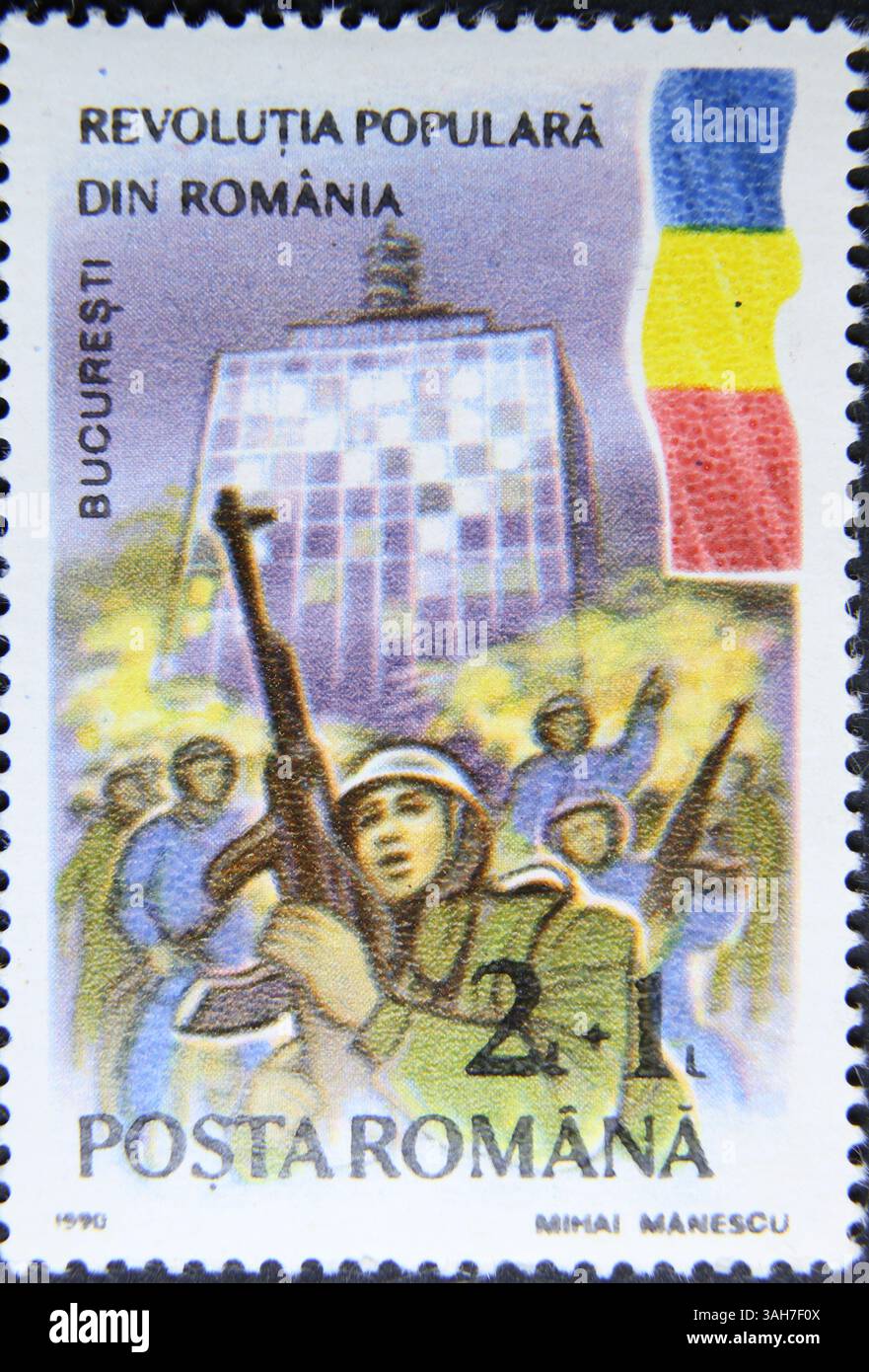ISTANBUL, TURKEY - APRIL 17, 2021: Romanian stamp shows December 1989 ...