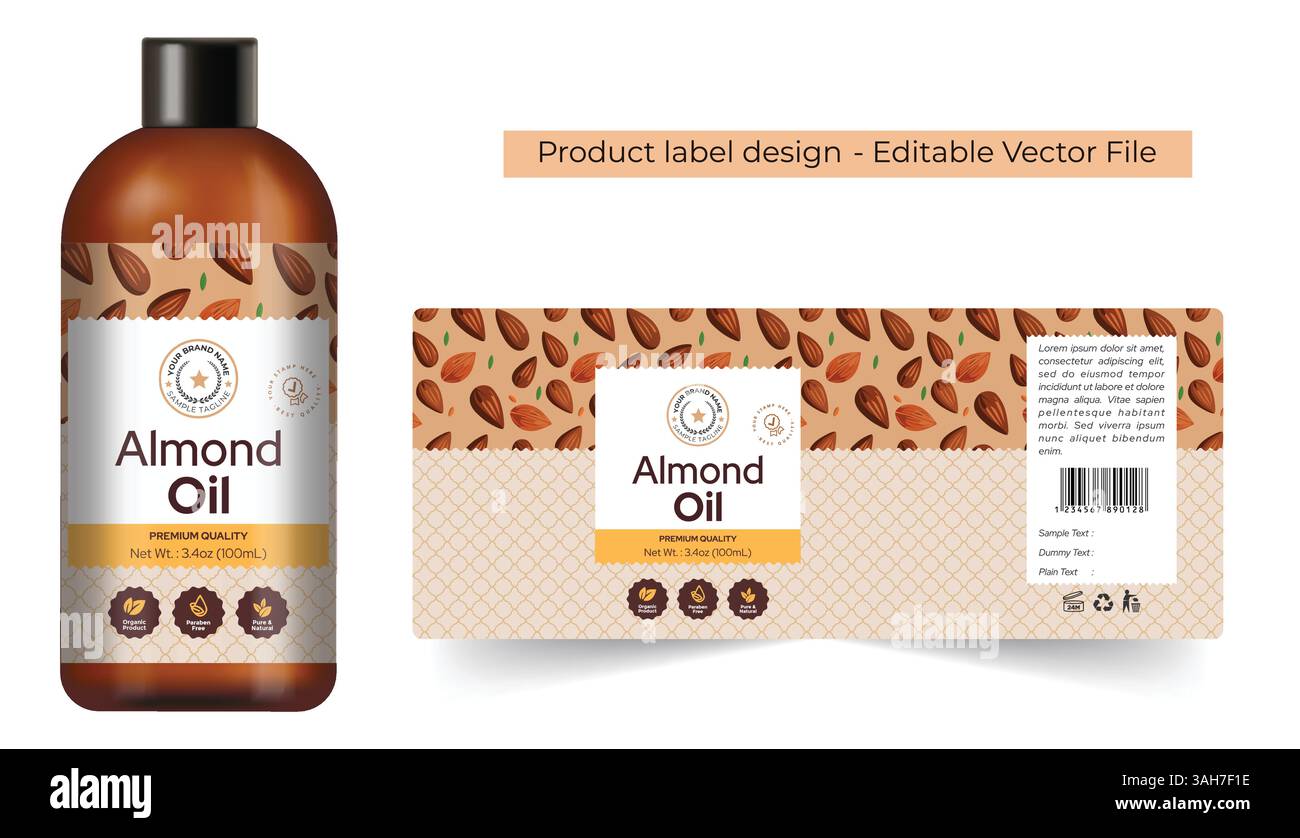 Almond Oil Label Design with Natural and Elegant Elements Premium ...