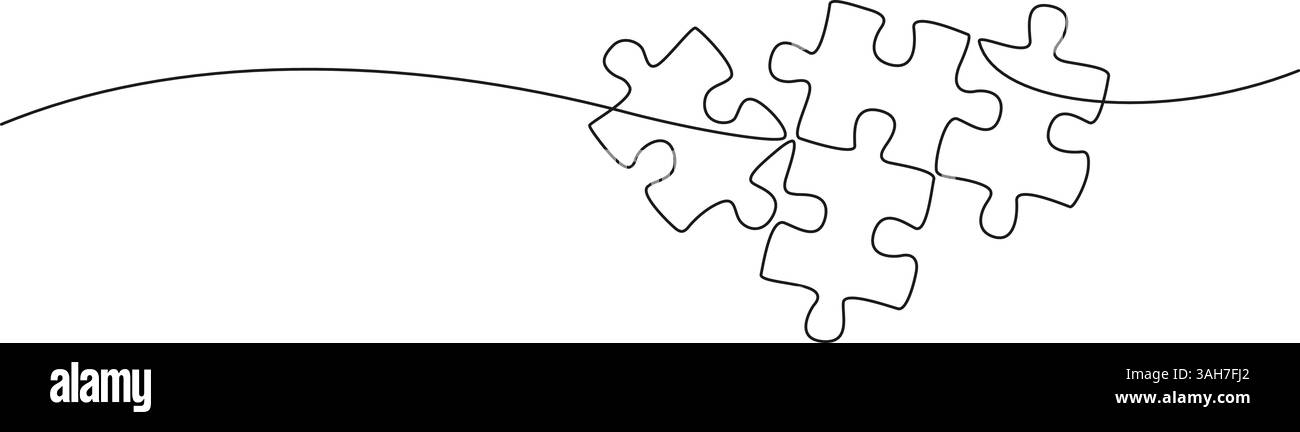 continuous single line drawing of jigsaw puzzle pieces, line art vector ...