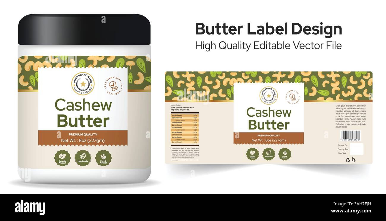 Cashew Butter Label Design Premium Nut Spread Packaging Template high ...