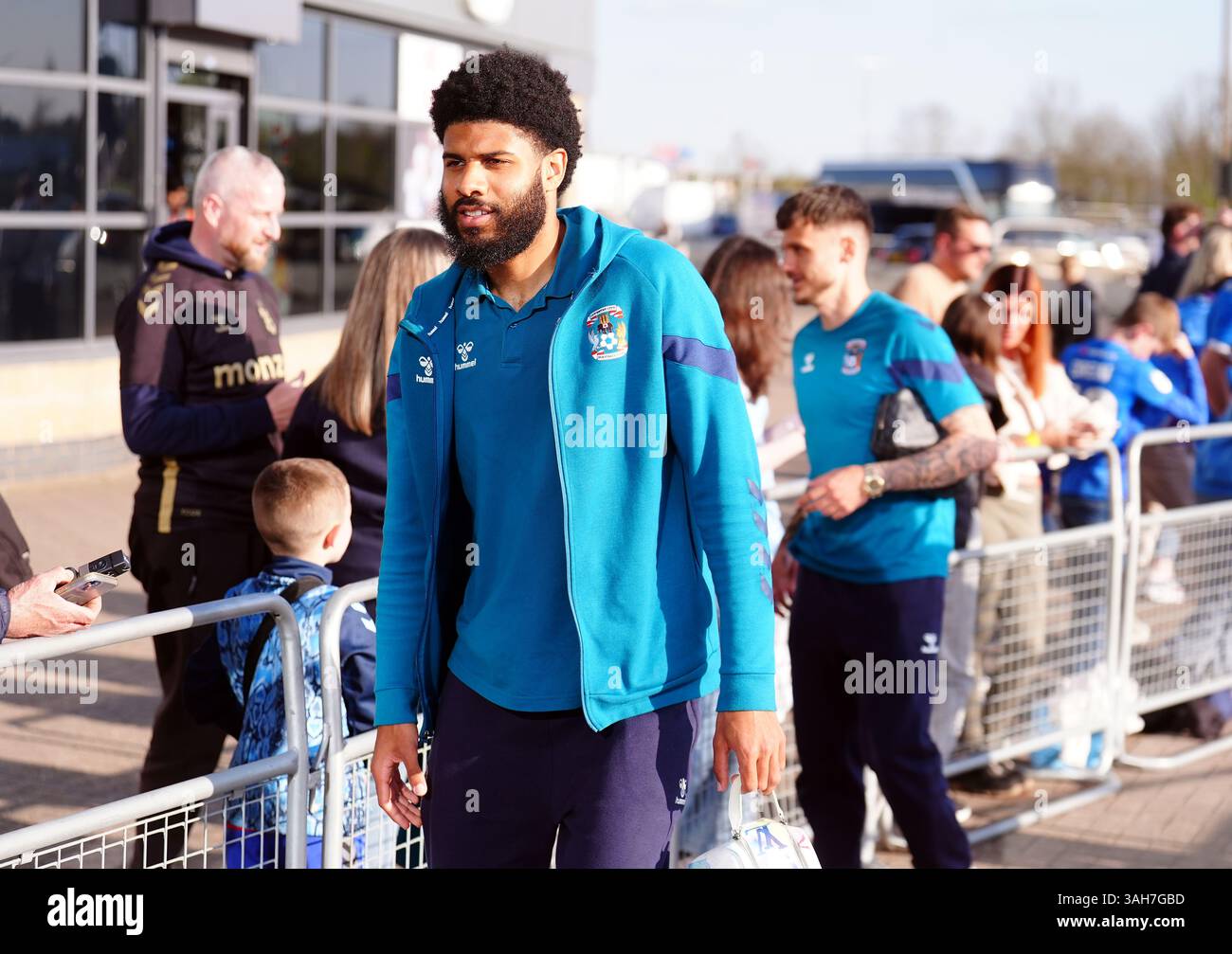 Coventry City's Ellis Simms arrives at the ground ahead of the Sky Bet ...