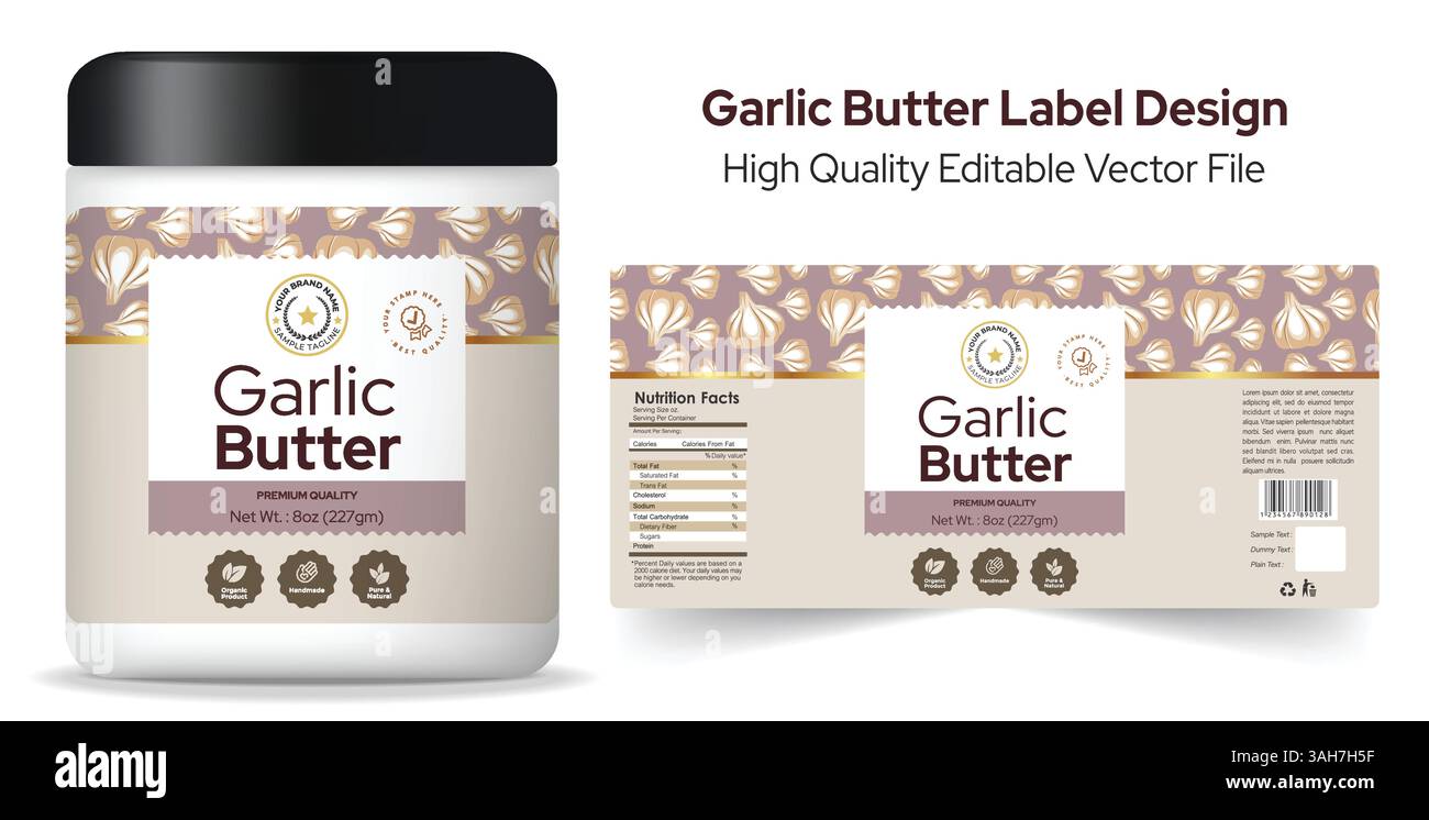 Garlic Butter Label Design, Salted butter dairy product label template ...