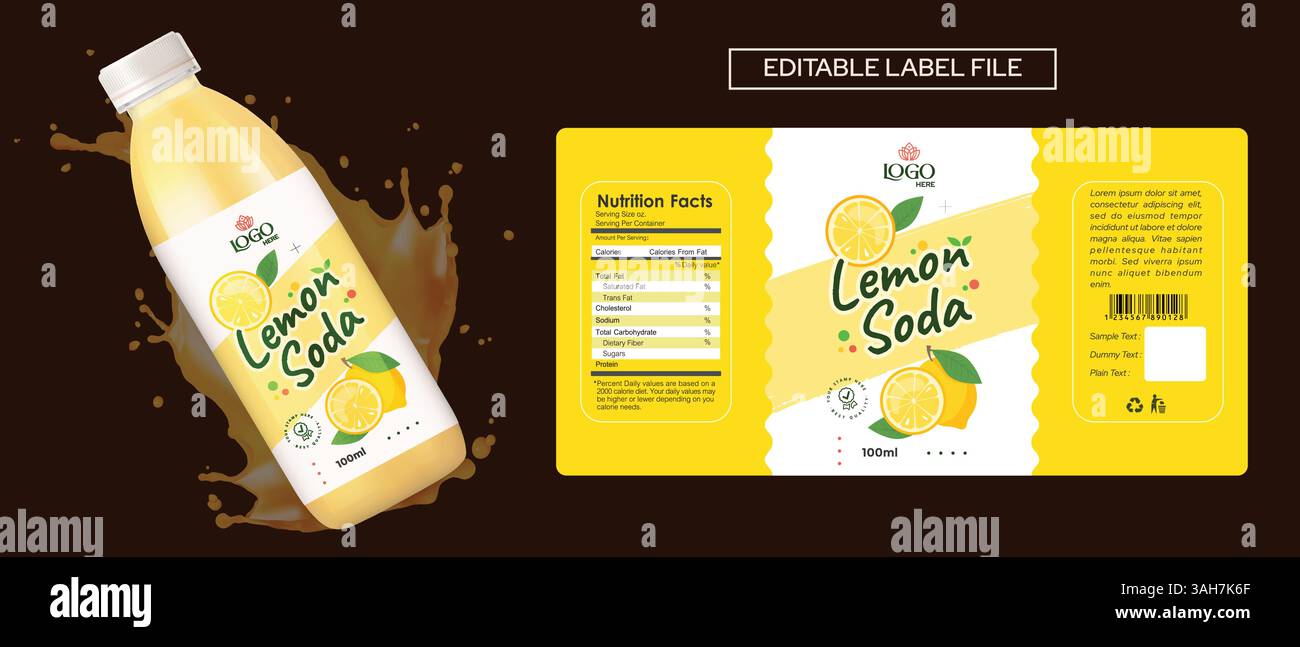 Lemon soda soft drink label design, lemon juice soft drink packaging ...