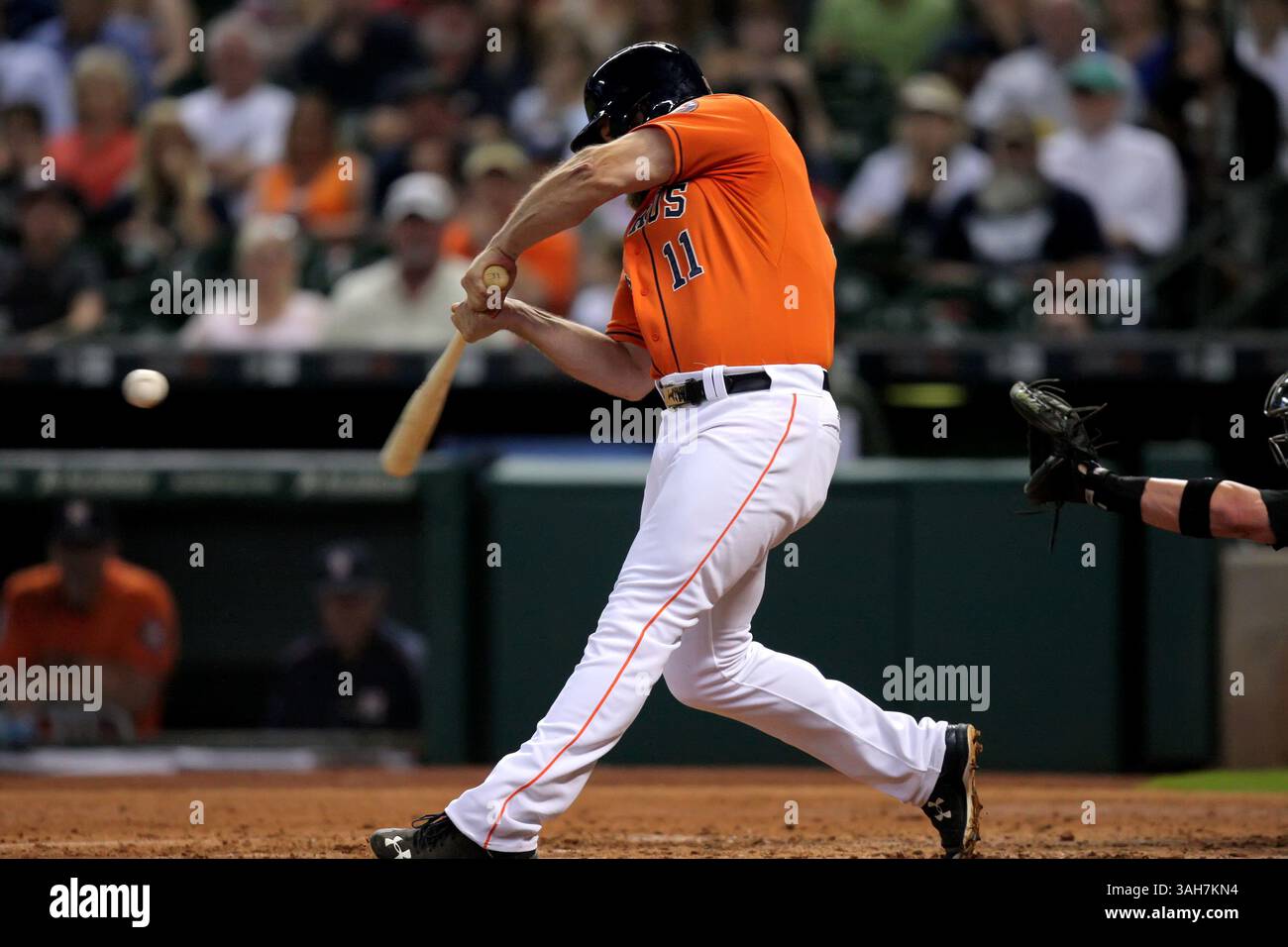 MAY 29 2015: Houston Astros designated hitter Evan Gattis #11 swings ...
