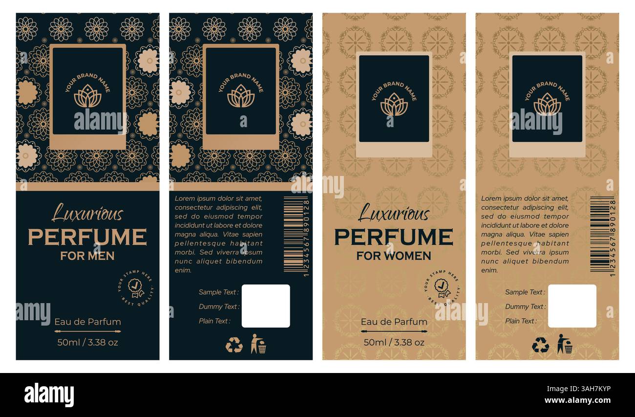 Perfume Label Designs Elegant Collection with Gold and Black Frame ...