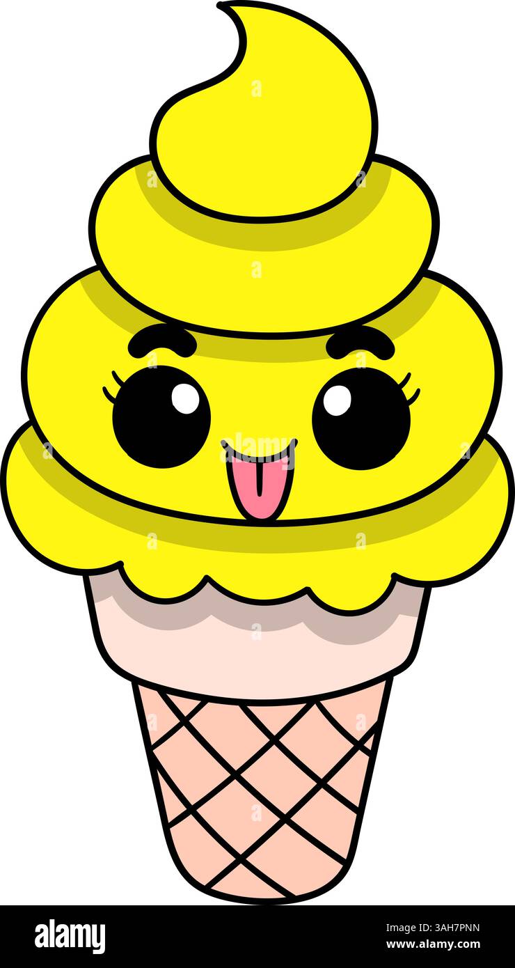 Bright and cheerful cartoon ice cream cone featuring a swirl of yellow ...