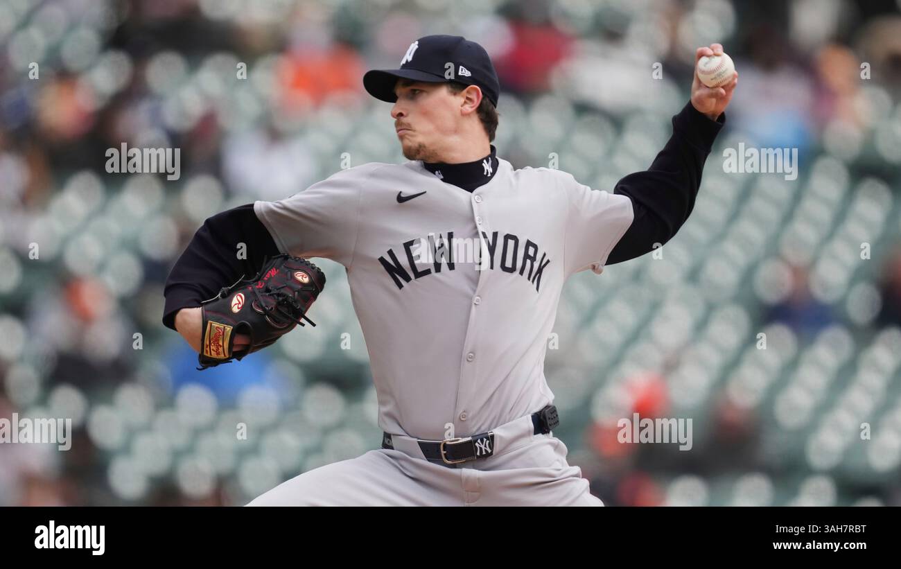 New York Yankees pitcher Max Fried throws against the Detroit Tigers in ...